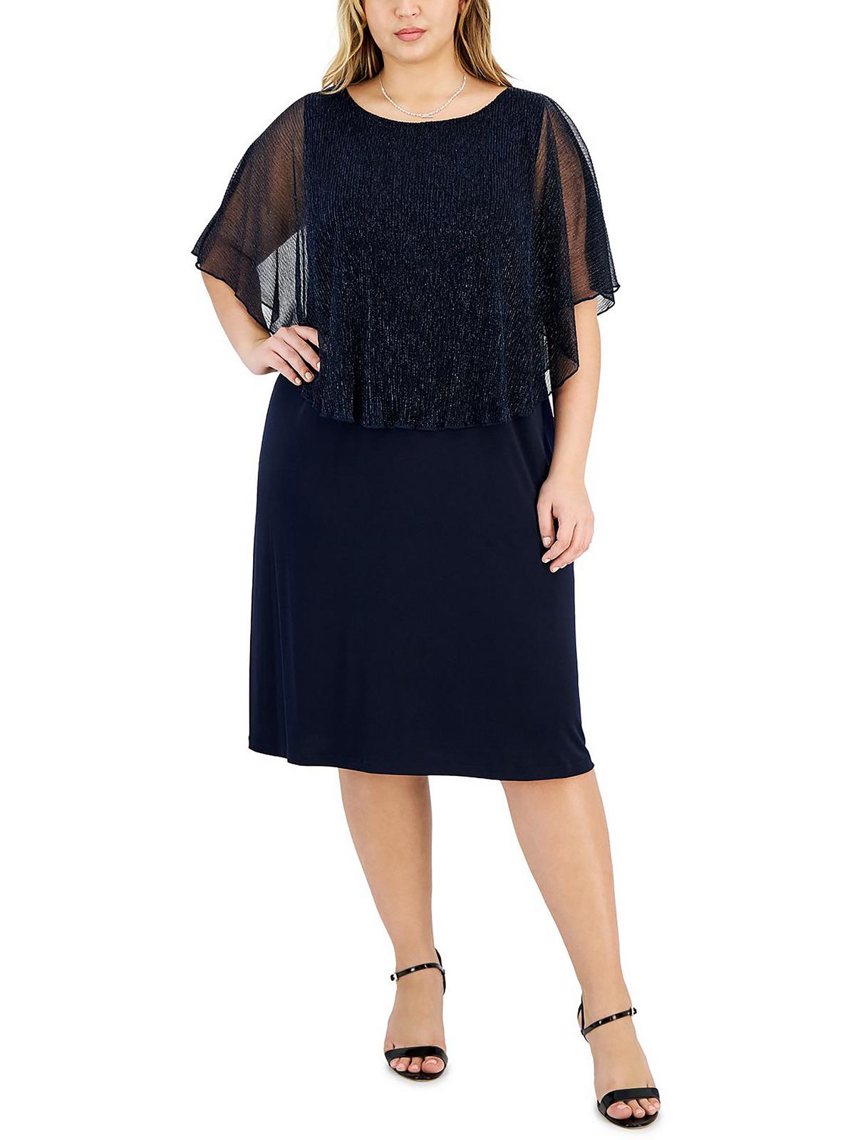 Connected Apparel Womens Plus Overlay Midi Cocktail And Party Dress ...