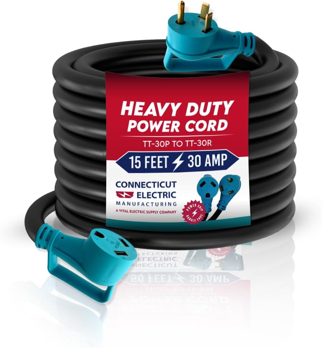Connecticut Electric 15-Foot 30-Amp RV/EV Power Cord for TT-30P to TT ...