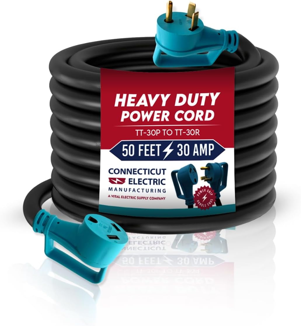 Connecticut Electric 50-Foot 30-Amp RV/EV Power Cord for TT-30P to TT ...