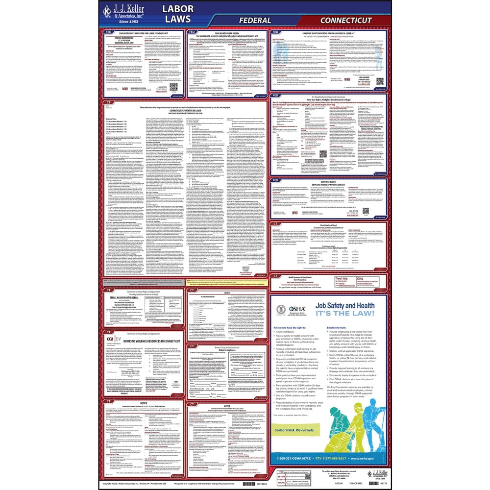 Connecticut Labor Law Poster, All-in-One OSHA Compliant CT State ...