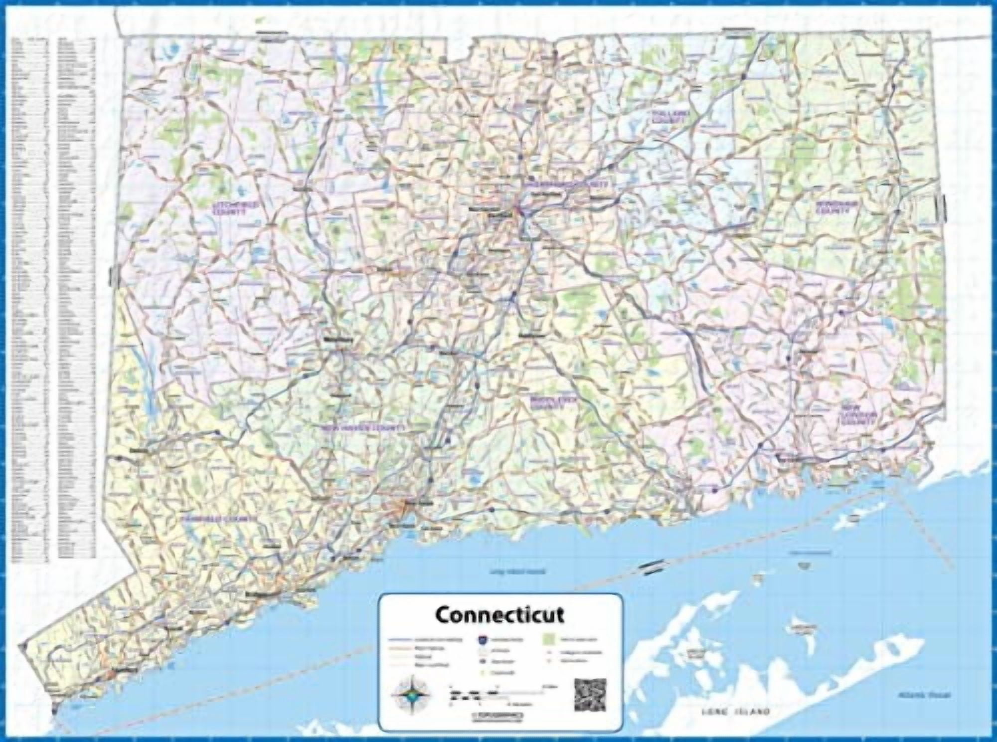 Connecticut Laminated Wall Map (34” wide x 25” high) - Walmart.com
