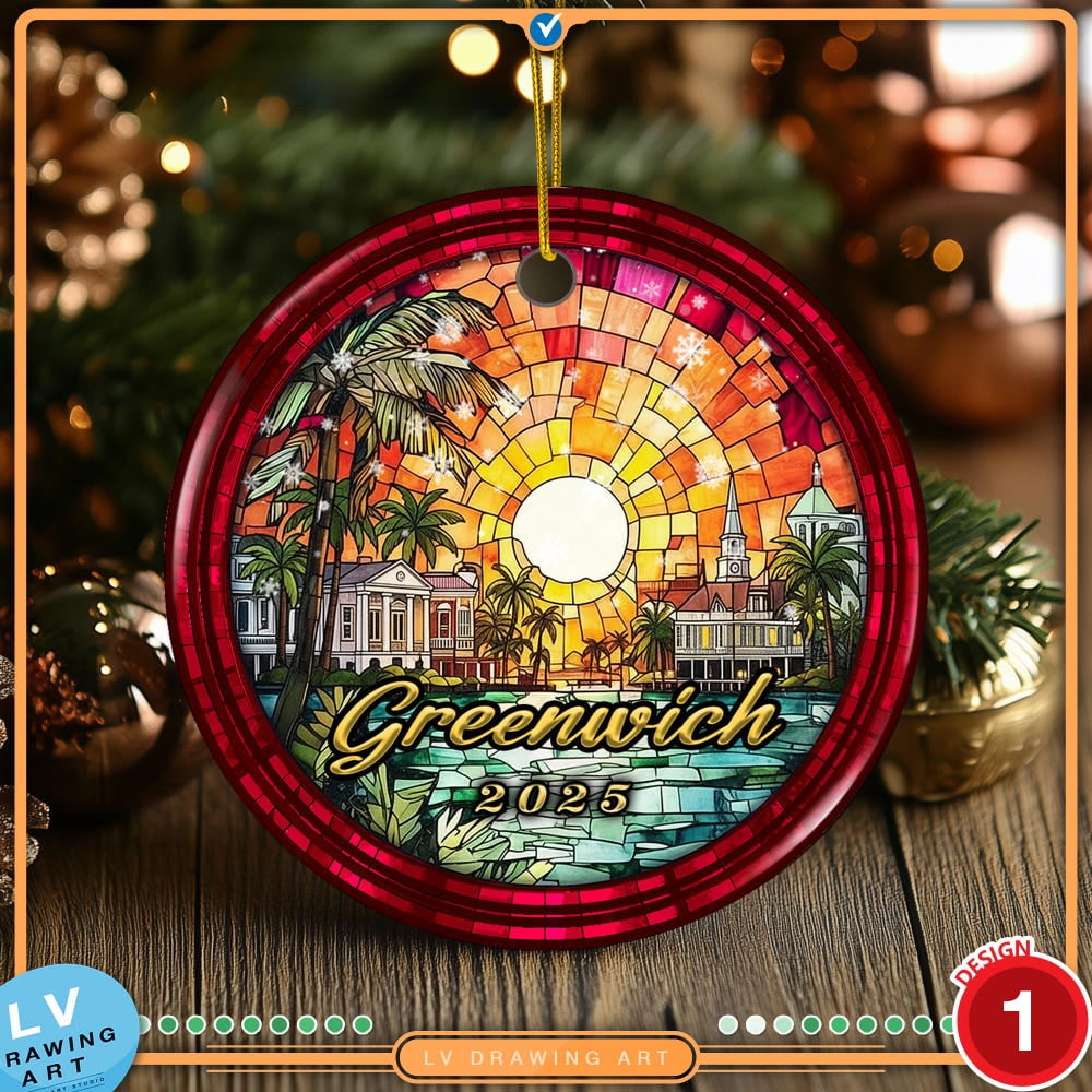 Connecticut Ornament 2025, Greenwich Mystic Norwalk Stained Glass Style ...