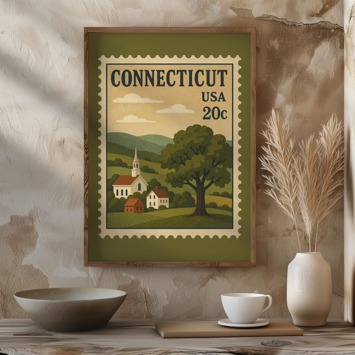 Connecticut Postage Stamp Poster Vintage Style Us State Travel Poster ...