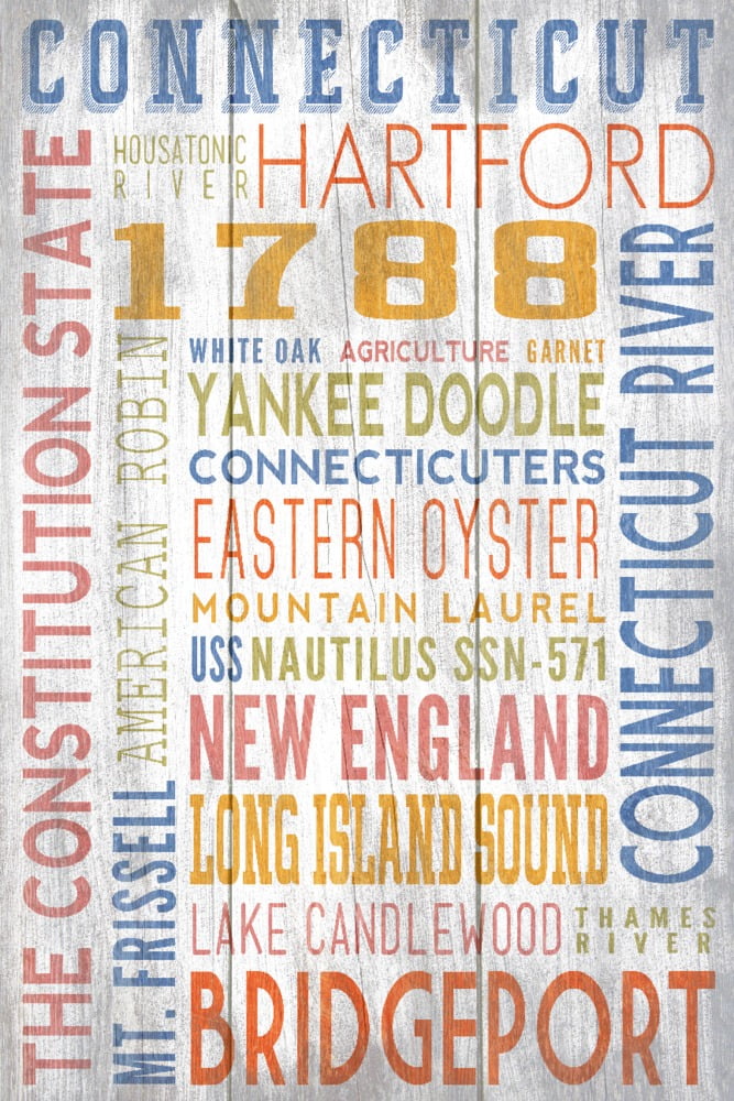 Connecticut, Rustic Typography (16x24 Giclee Gallery Art Print, Vivid ...