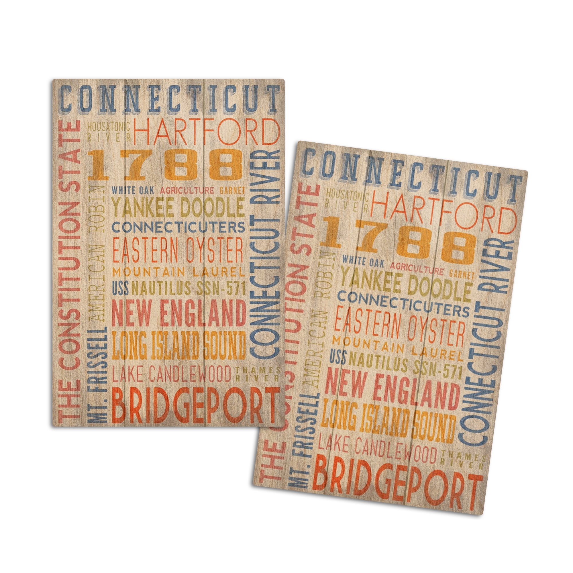 Connecticut, Rustic Typography (4x6 Birch Wood Postcards, 2-Pack ...