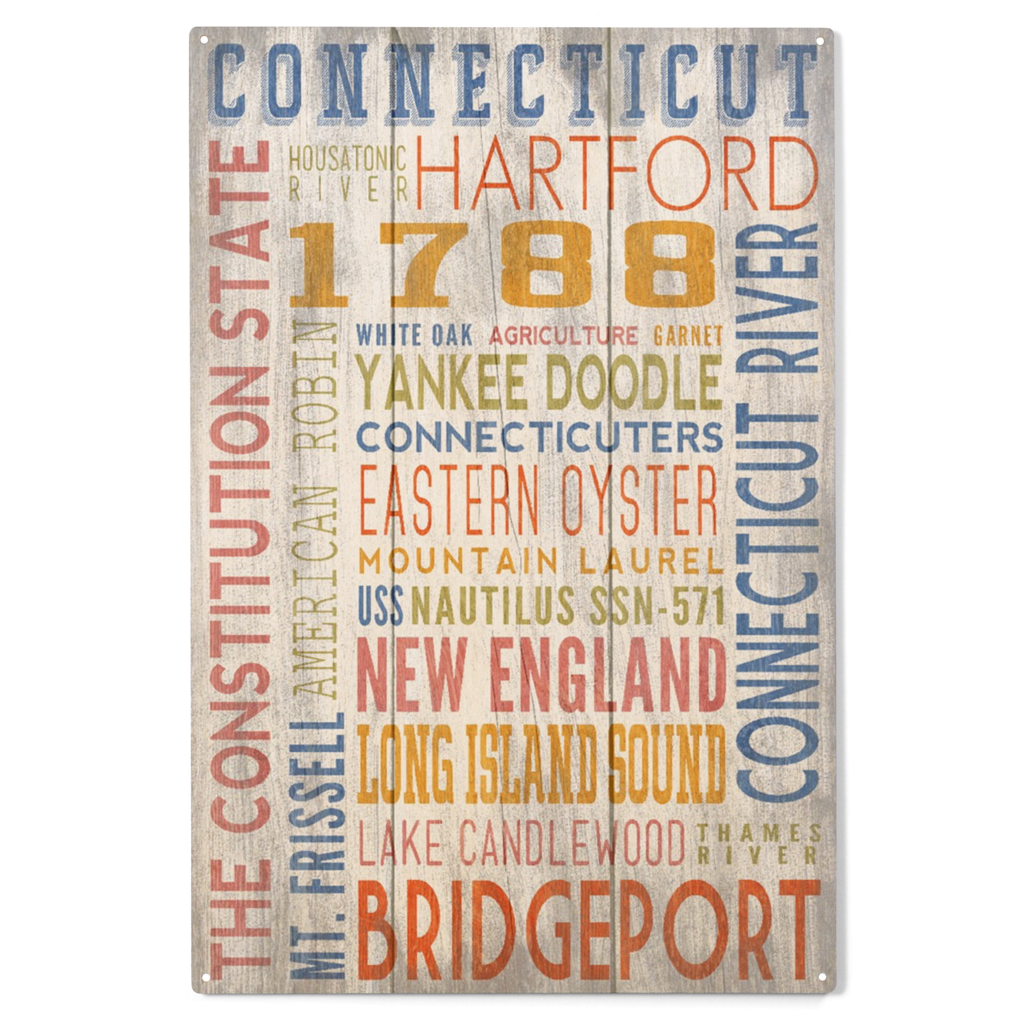 Connecticut, Rustic Typography Birch Wood Wall Sign (10x15 Rustic Home ...