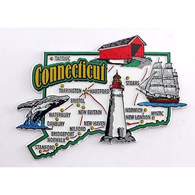 Connecticut State Map and Landmarks Collage Fridge Souvenir Collectible ...
