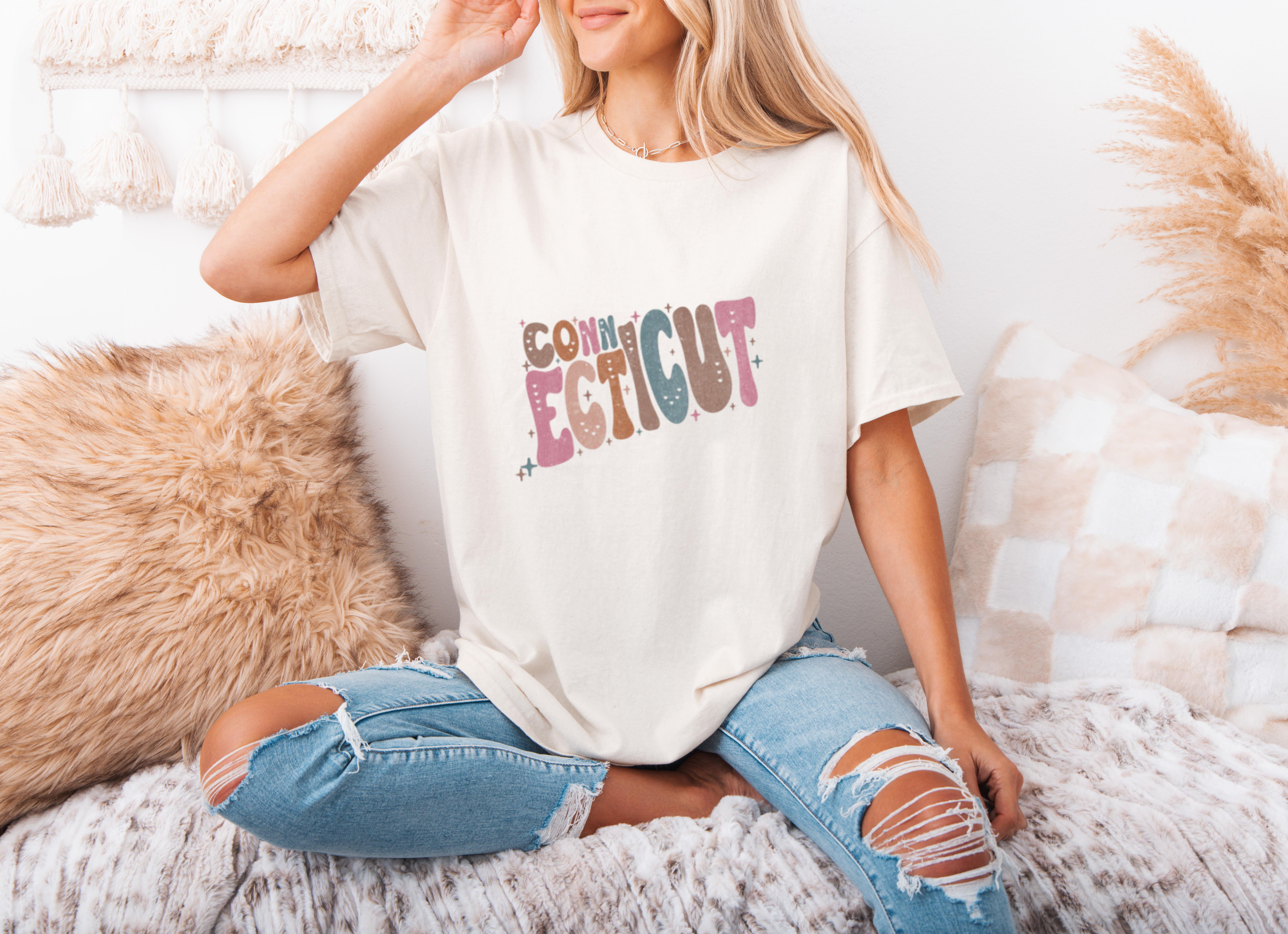 Connecticut State US Map Typography Souvenir Unisex T-Shirt, up to size ...