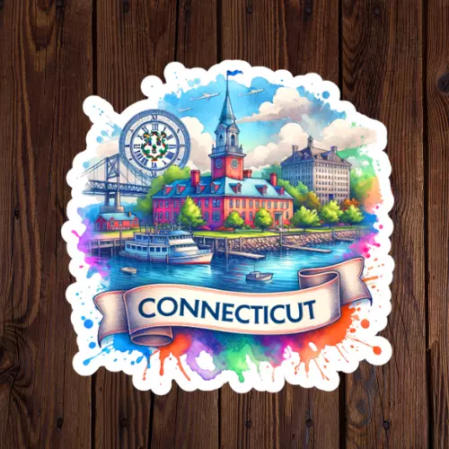 Connecticut Sticker American Flag State Outline Novelty Laptop Sticker ...