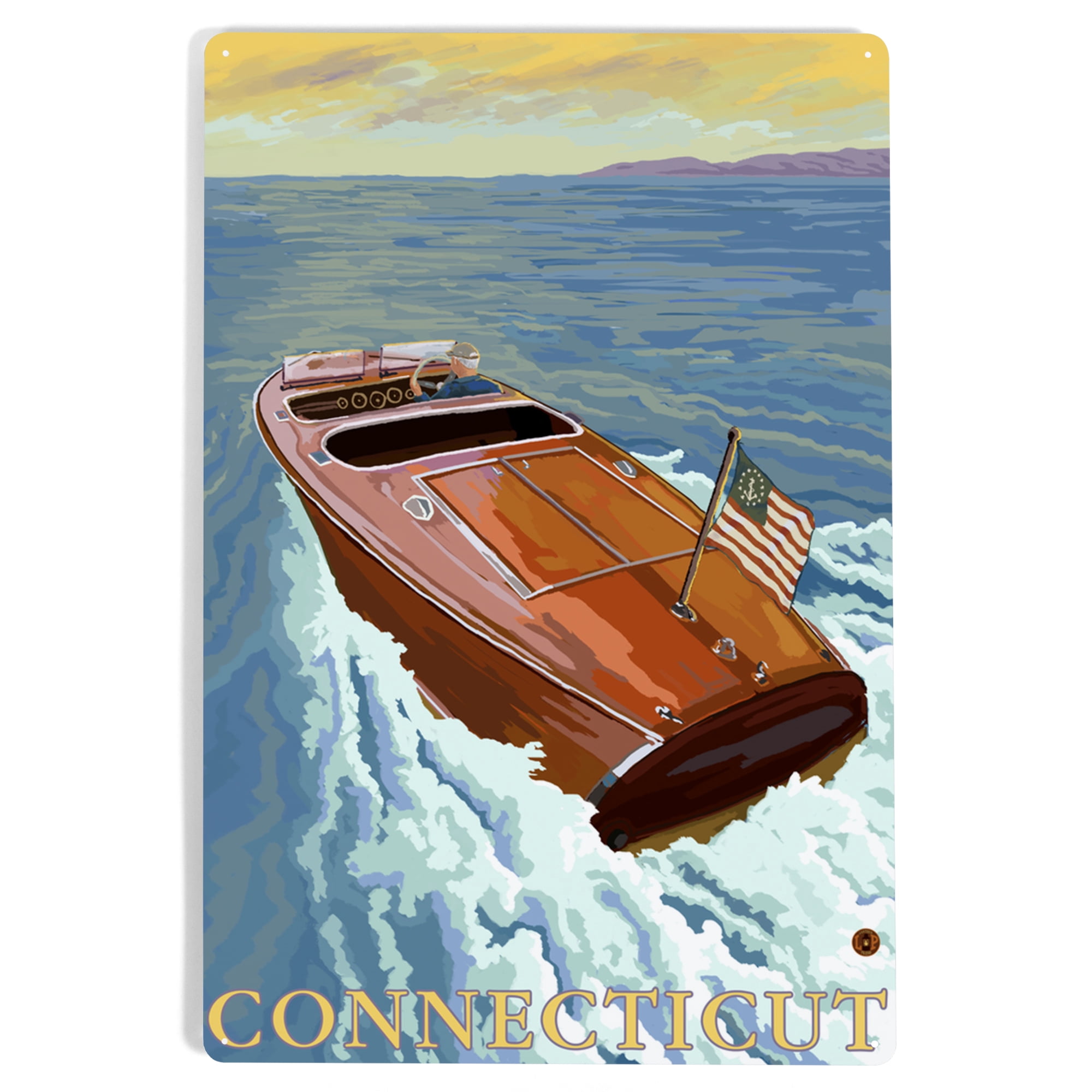 Connecticut, Wooden Boat (12x18 Aluminum Art, Indoor Outdoor Metal Sign ...