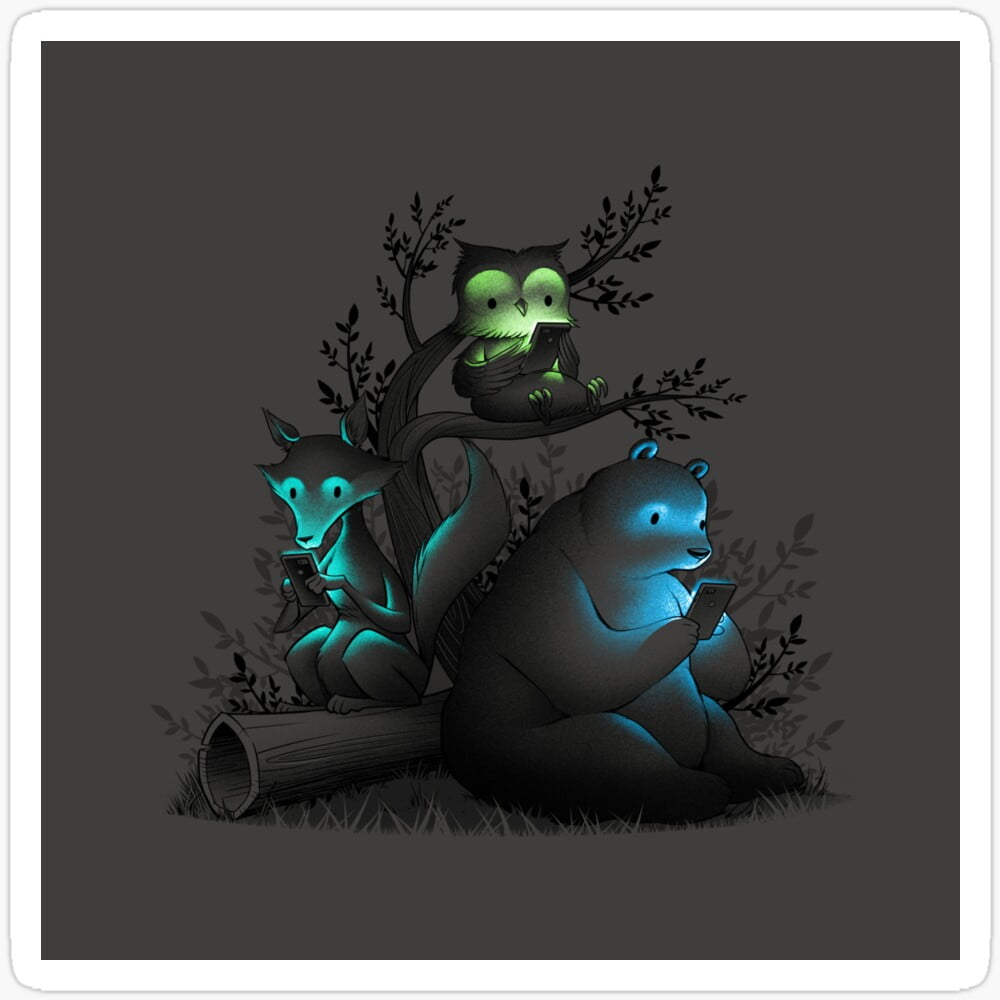 Connecting With The Forest Animals Using Phones Sticker Phone Decal ...