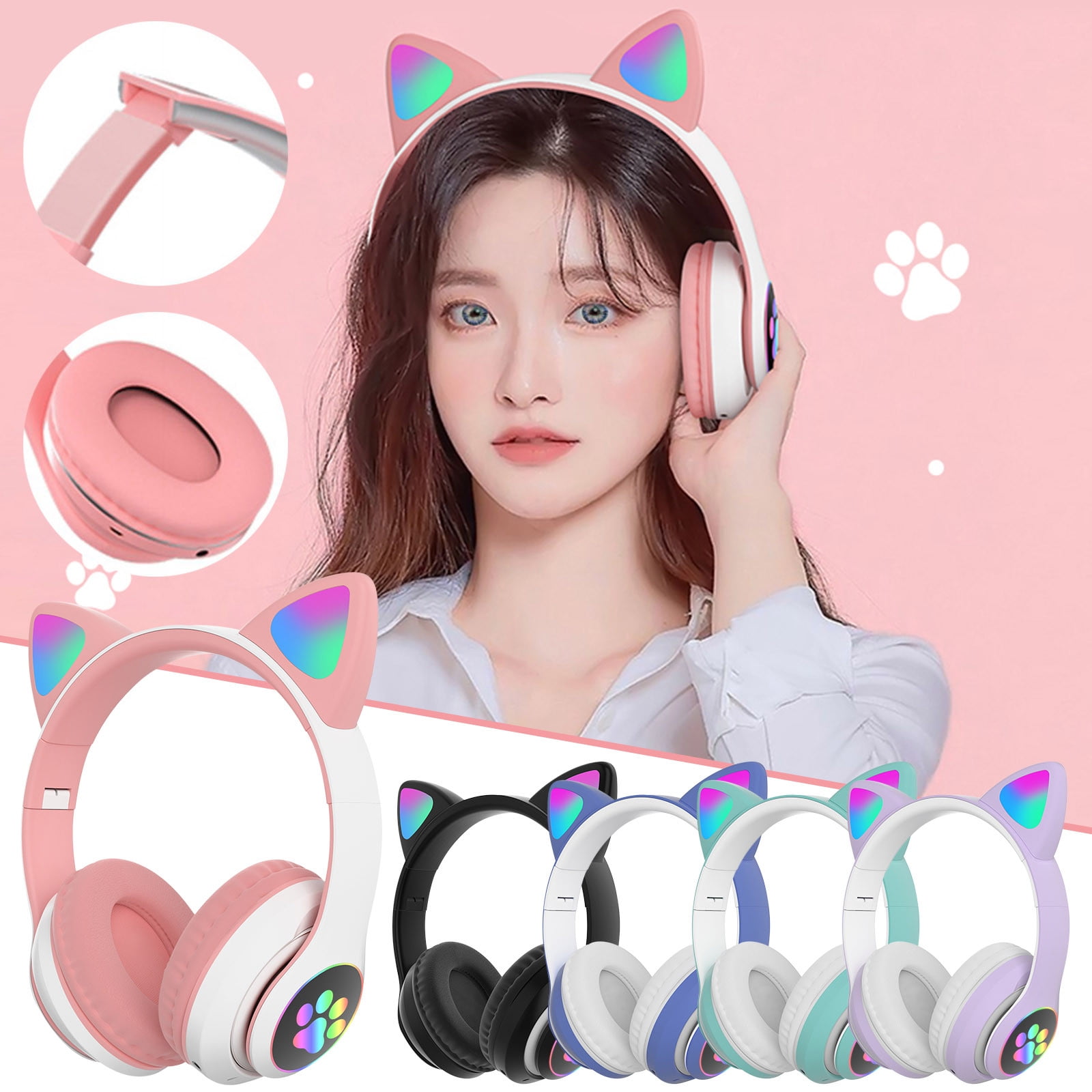Earphone,Wireless Bluetooth Ear Headphones 5.0 with Mic Led Light ...