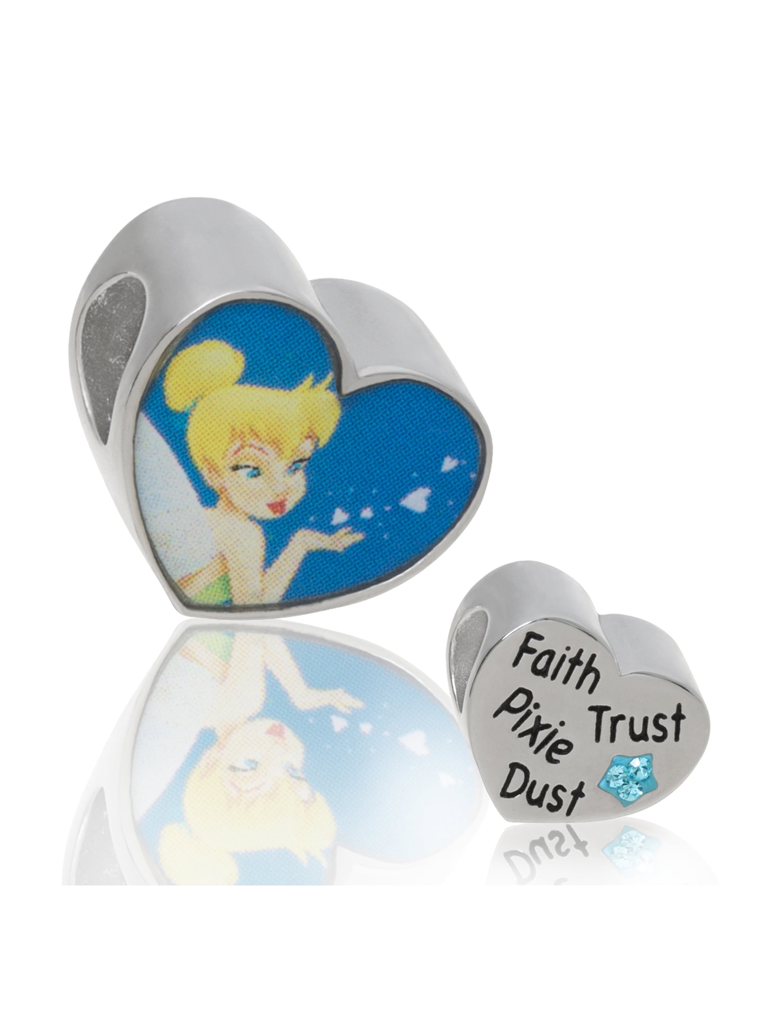 Disney- Girls Stainless Steel Tinkerbell Blue Crystal Heart Charm ...