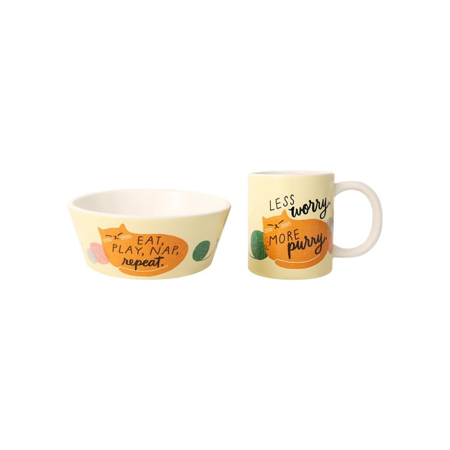 Connections from Hallmark Less Worry More Purry Ceramic Mug and Cat ...