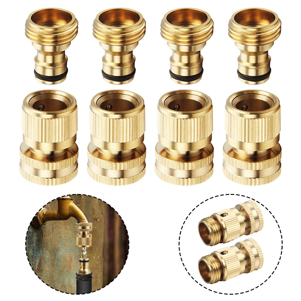Connector 4Pcs Connector Set Garden Hose Quick Connect Gold Solid Brass ...