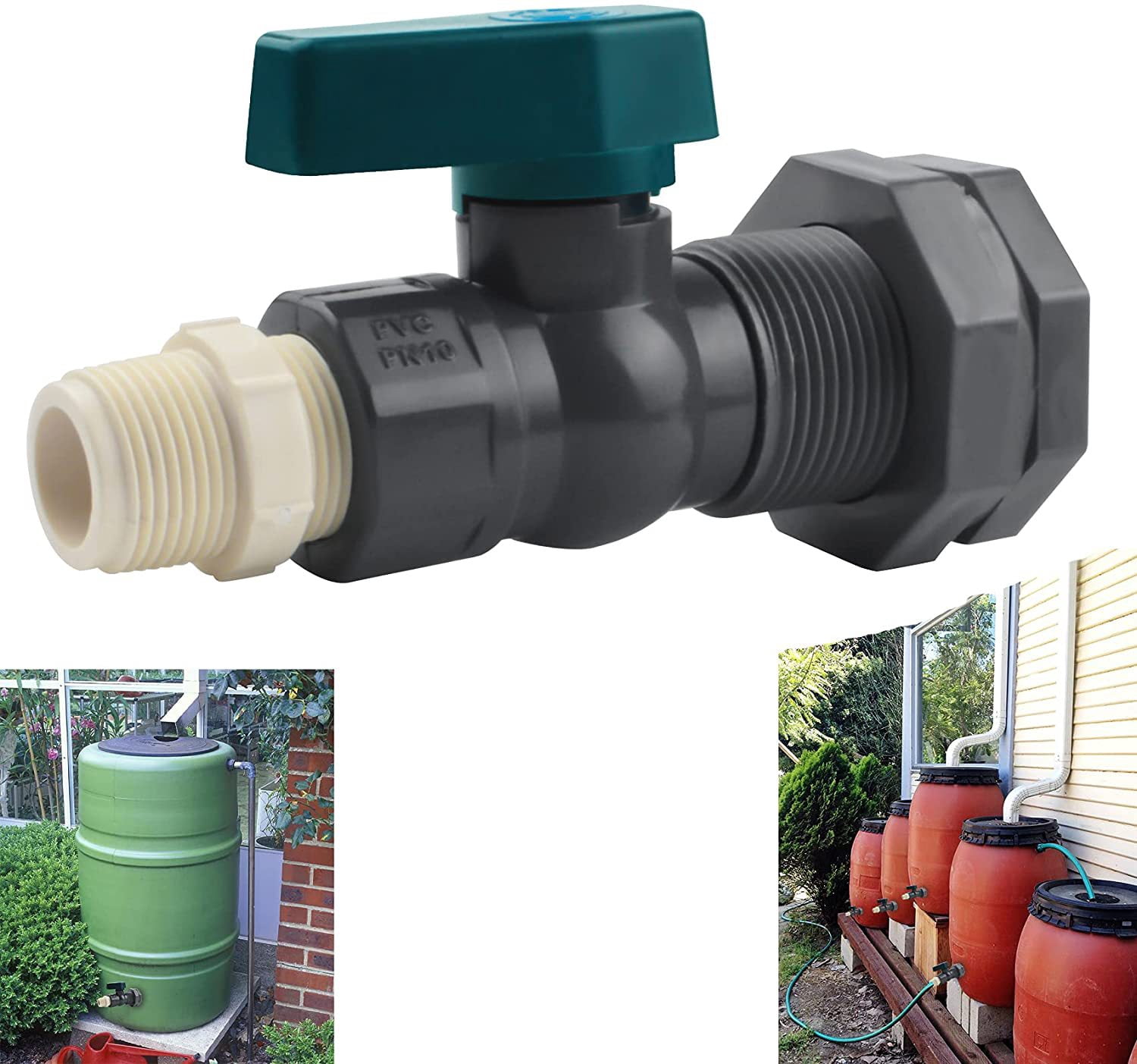 Connector PVC Water Tanks 3/4 Inch PVC Rain Barrel Faucet with Bulkhead ...