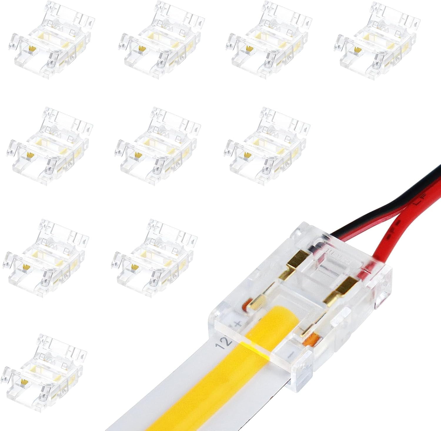 Connectors 2Pin 10mm, 10 count Strip to Wire Connector Transparent ...