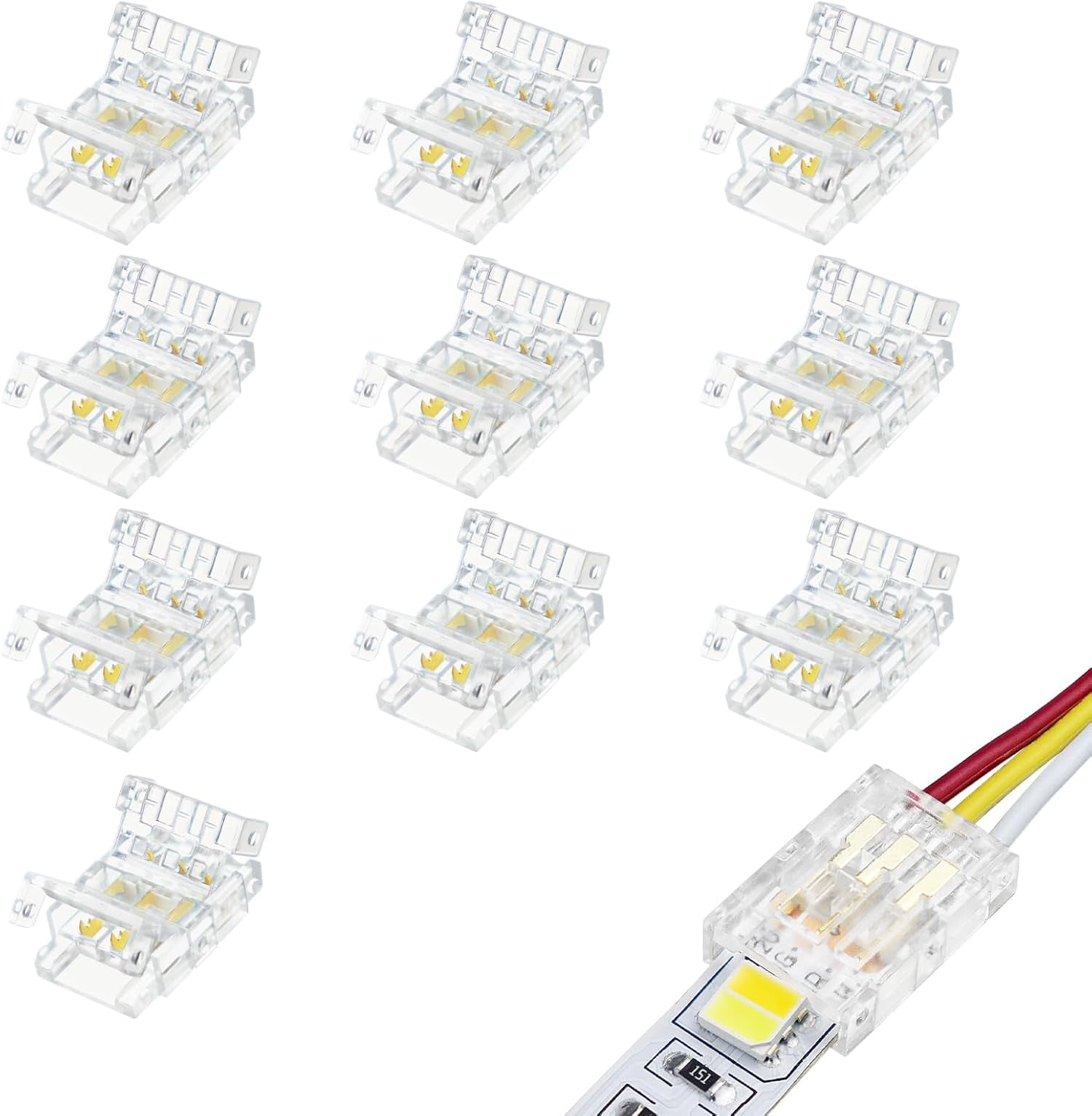 Connectors 3Pin 10mm, 10 count Strip to Wire Connector Transparent ...