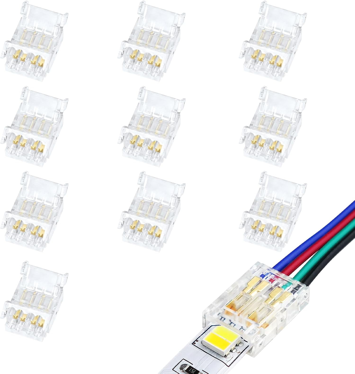 Connectors 4Pin 10mm, 10 count Strip to Wire Connector Transparent ...