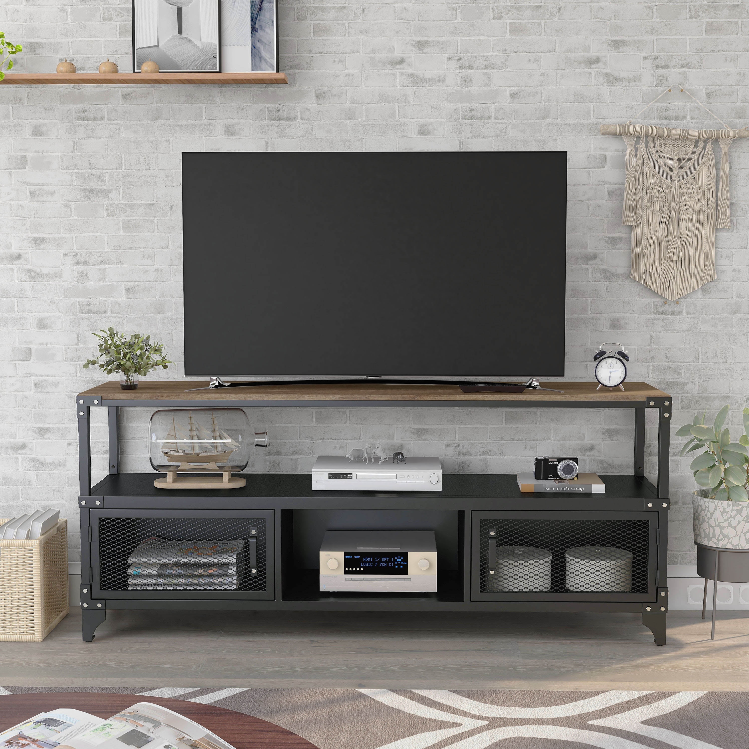 Conner Multi-Storage Metal 70" TV Stand, Sand Black - Walmart.com