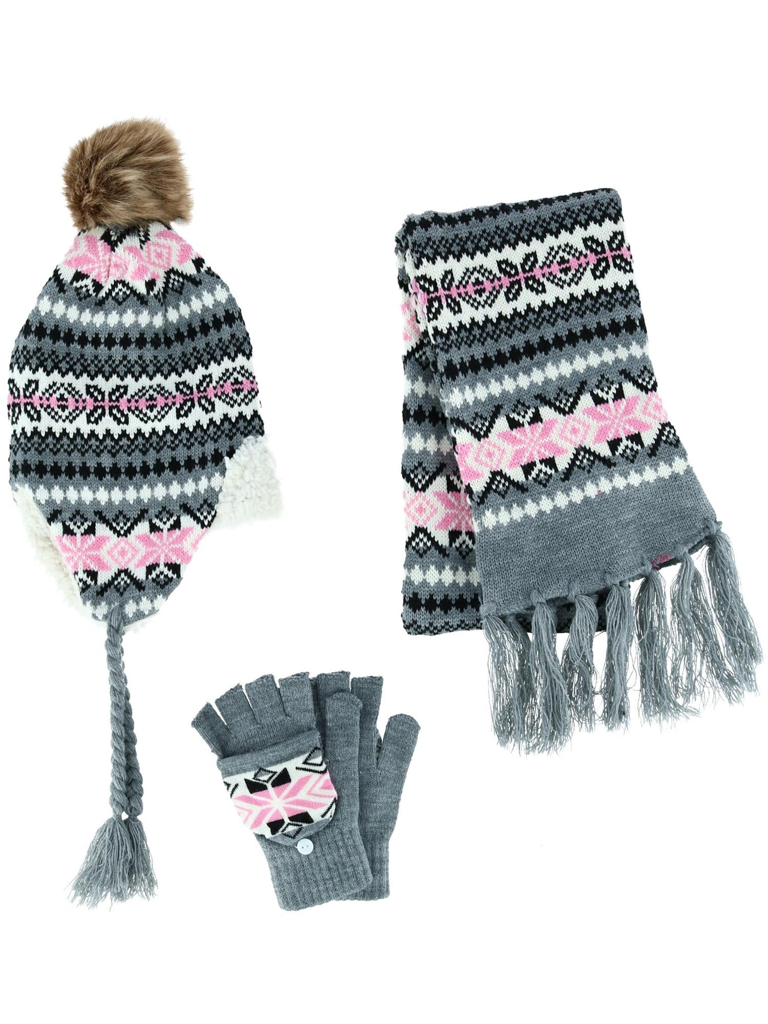 Connex Gear Snowflake Print Hat Scarf and Glommit 3-Piece Winter Set ...