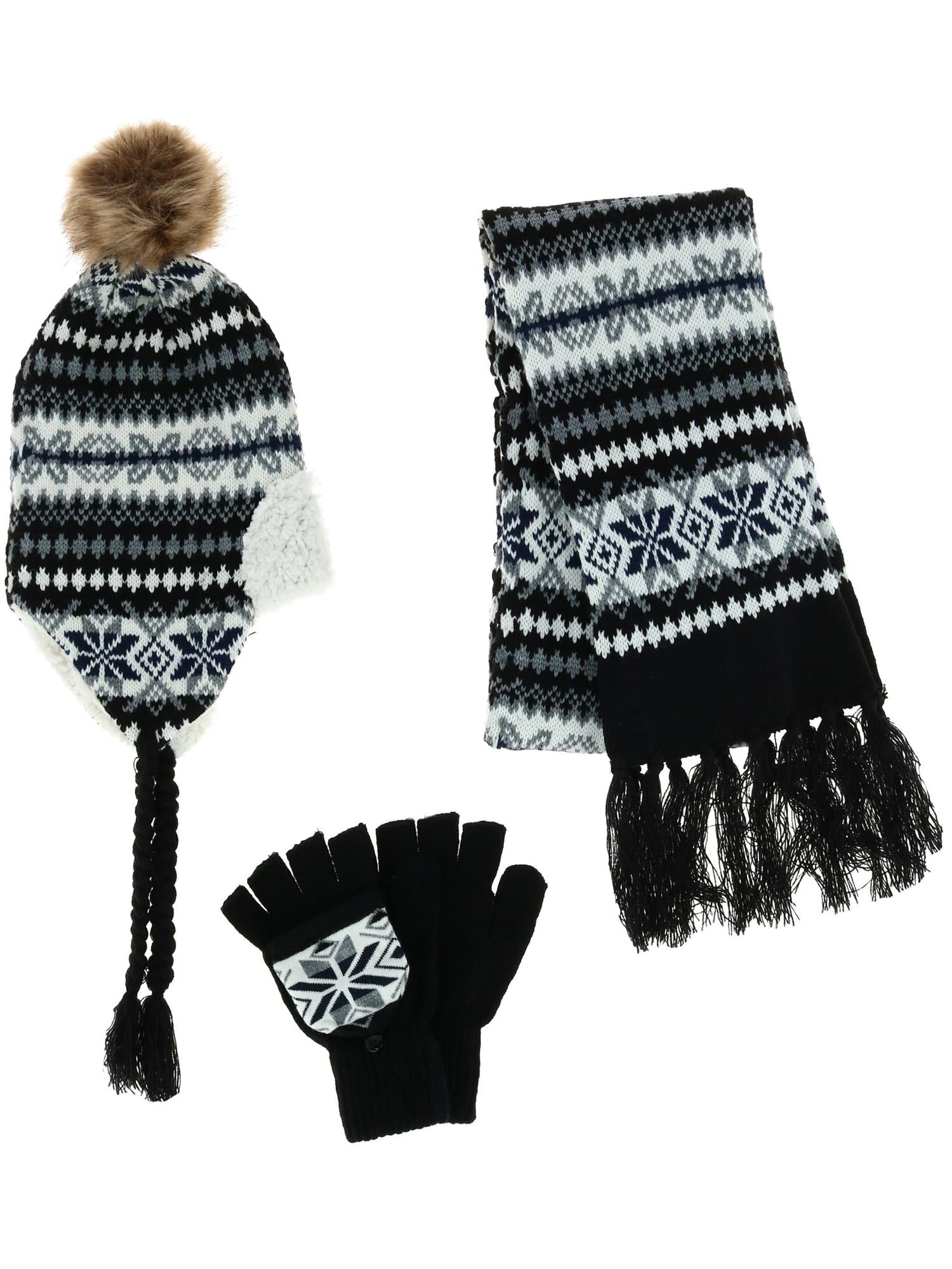 Connex Gear Snowflake Print Hat Scarf and Glommit 3-Piece Winter Set ...