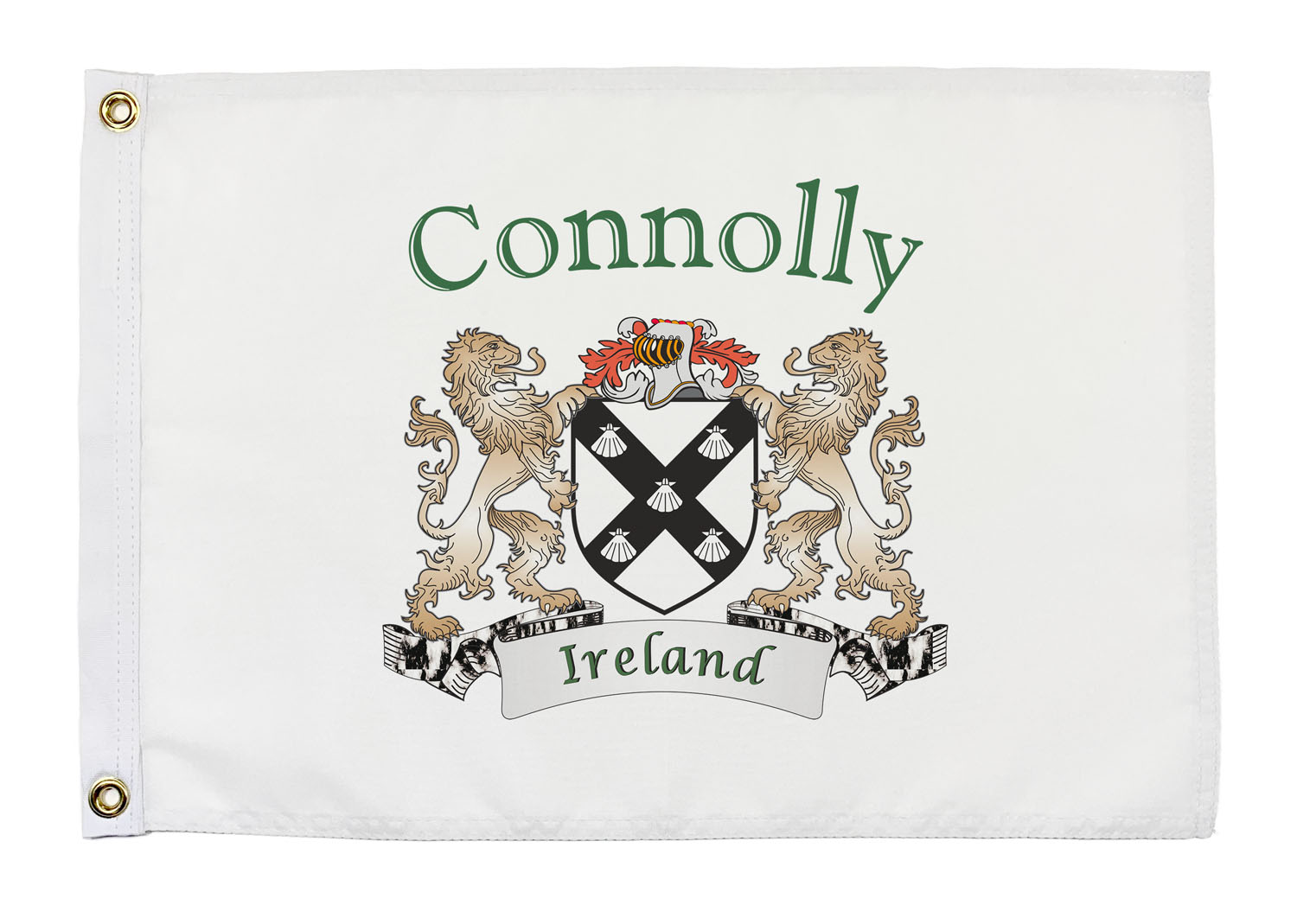 Connolly Irish Coat of Arms Small White Flag - 16"x10.5" inches ...