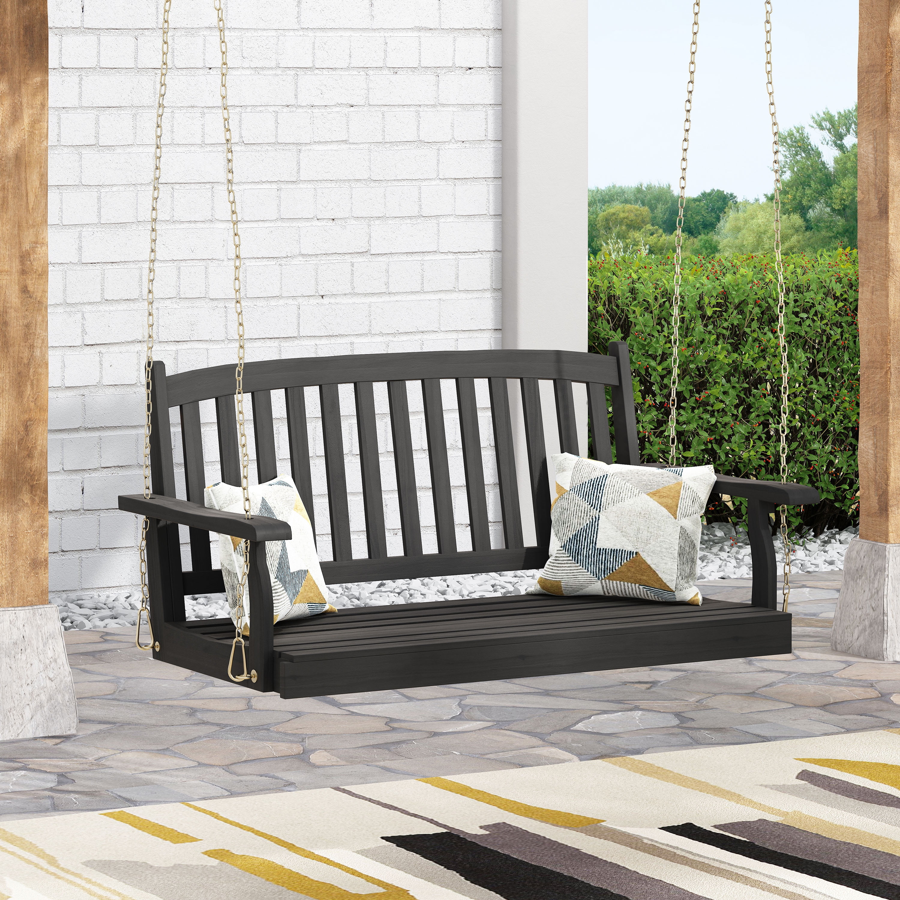 Connor Acacia Wood Porch Swing - Exotic Style with Slat Panel Seating ...