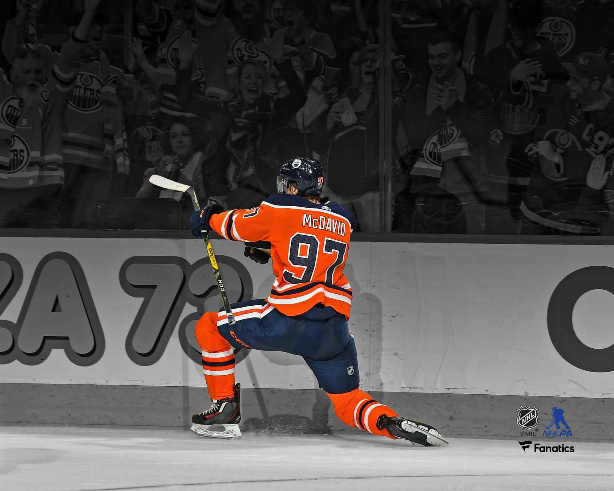 Connor McDavid Edmonton Oilers Unsigned Goal Celebration Spotlight ...