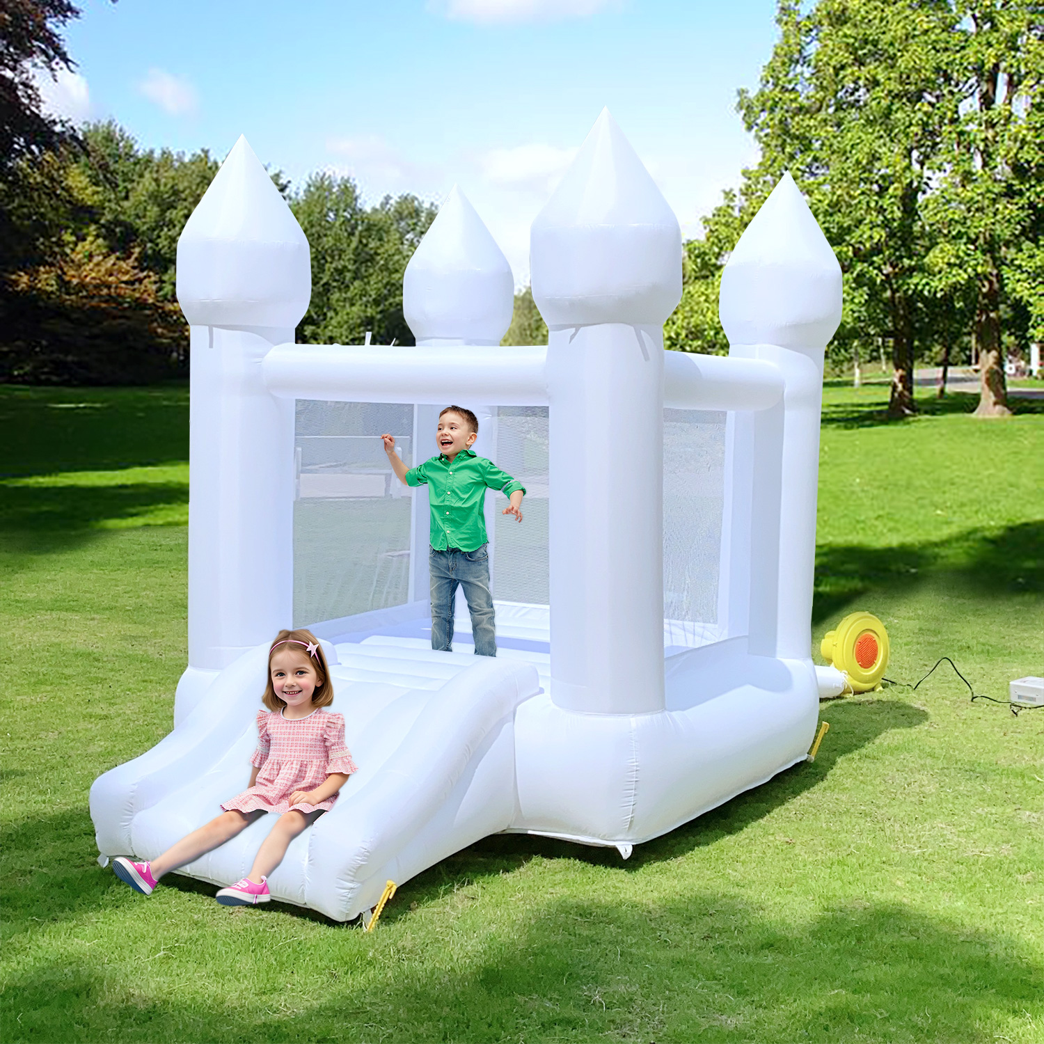 Connsann White Bounce House with Air Blower Mini Castle jumper with ...