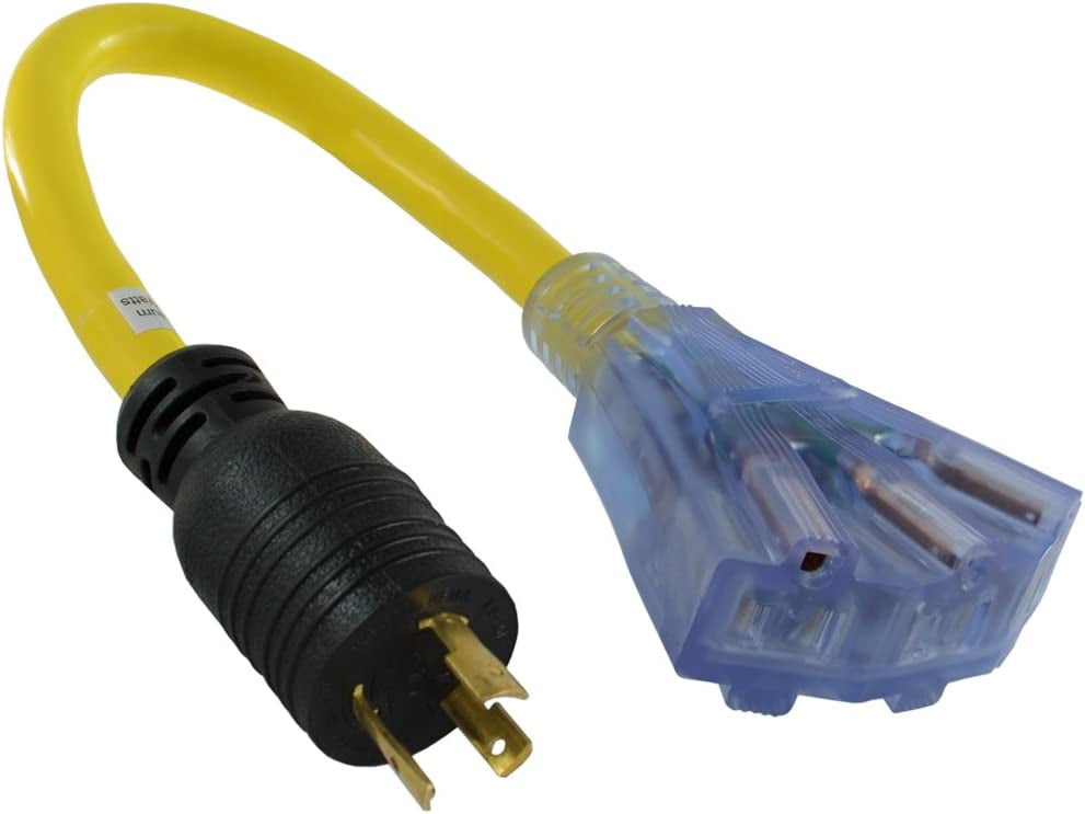 Conntek 1.5-Feet 20-Amp STW 12/3 Tri-Outlet Cord, 20-Amp Locking L Plug ...