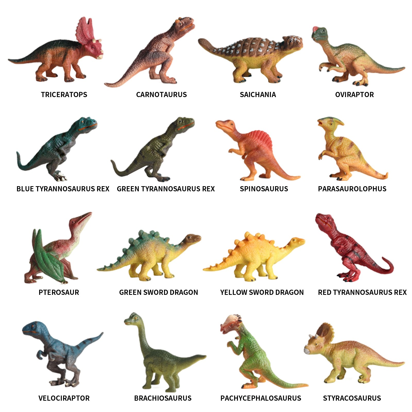 Connue Plastic Assorted Mini Dinosaur Figures, 16 Pcs little Dinosaur ...