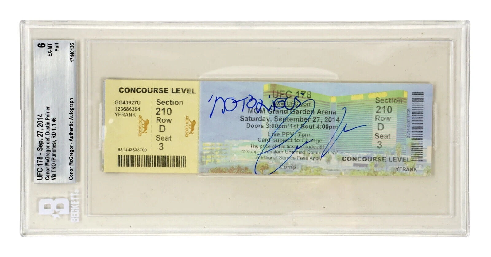 Conor McGregor Signed 2014 UFC Fight vs Dustin Poirier Inscribed Ticket ...