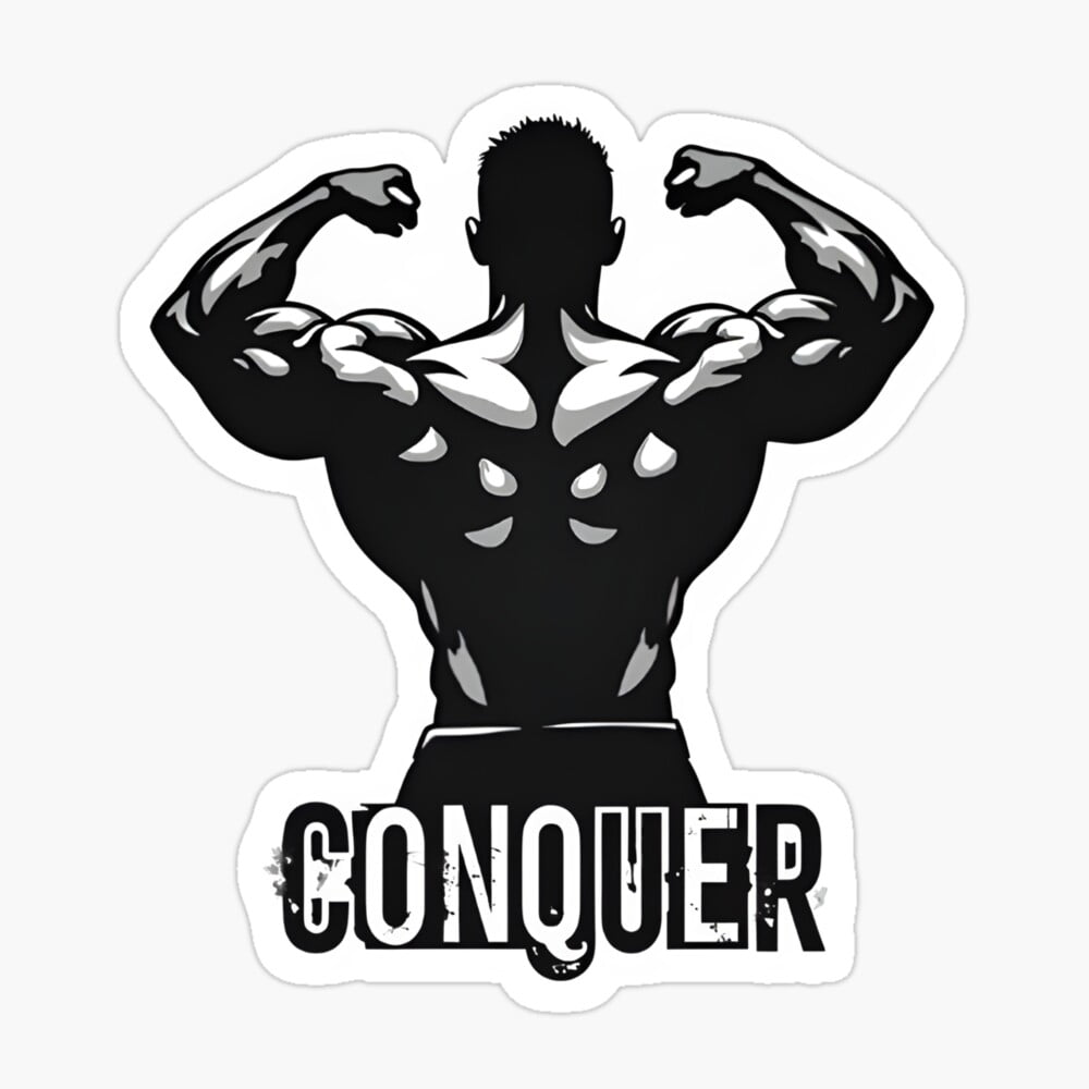 Conquer - Motivational Bodybuilder Silhouette T-Shirt Sticker Phone ...