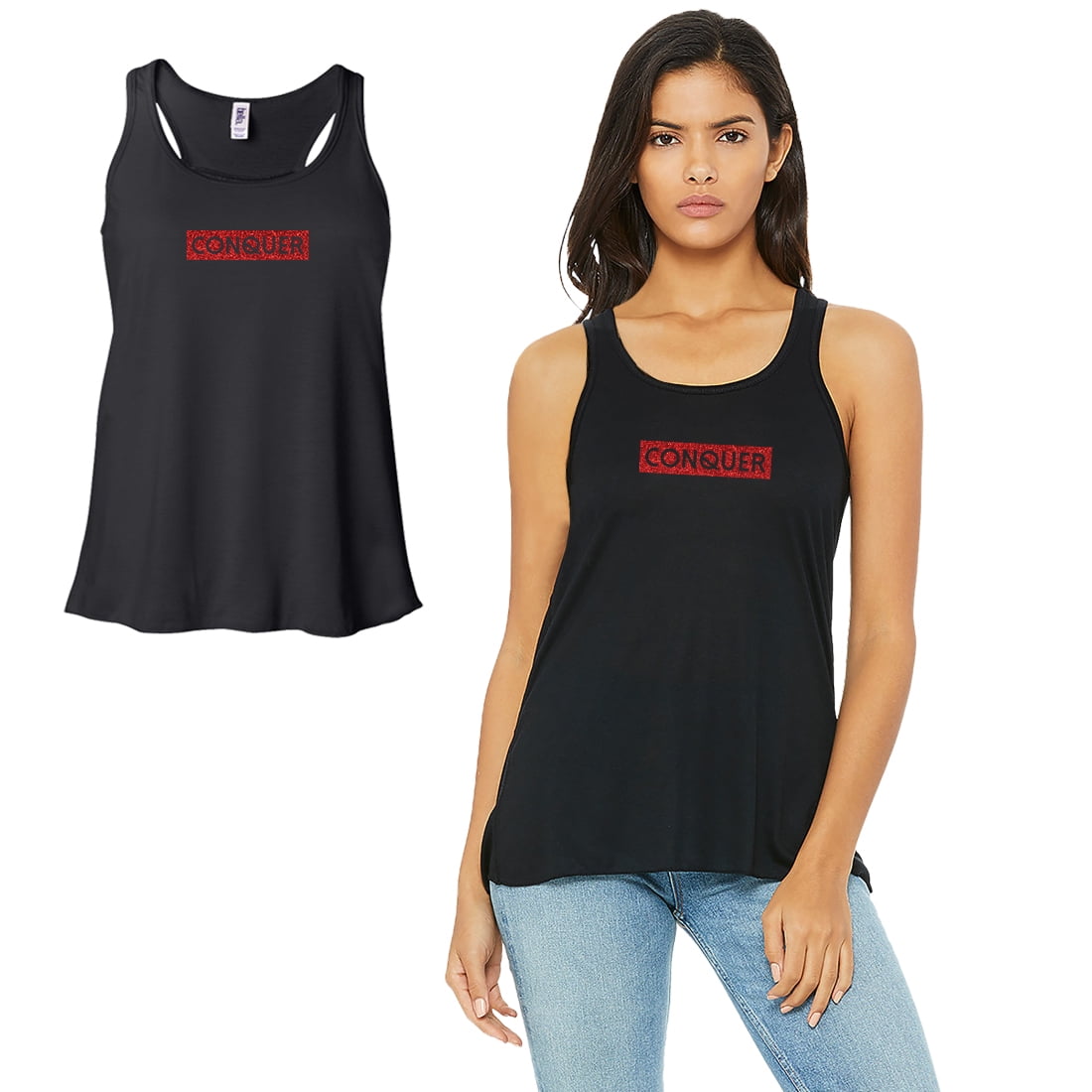 Conquer-RED Work Out Womens Black Tank Top Vinyl Printed - Walmart.com