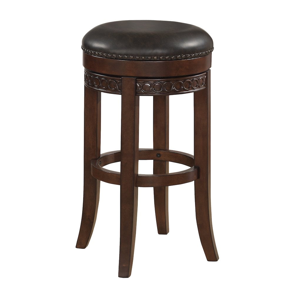 Conrad Backless Cherry Finished Wood and Leather Counter Stool ...