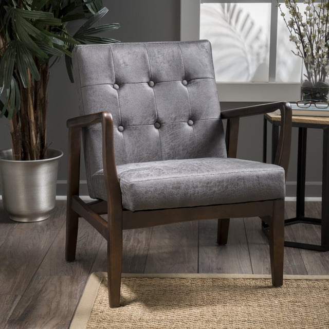 Conrad Mid Century Modern Microfiber Club Chair with Wood Frame ...
