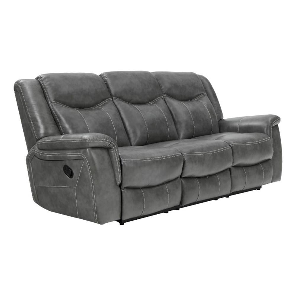 Conrad Grey Upholstered Motion Couch with Extra Padded Headrests ...