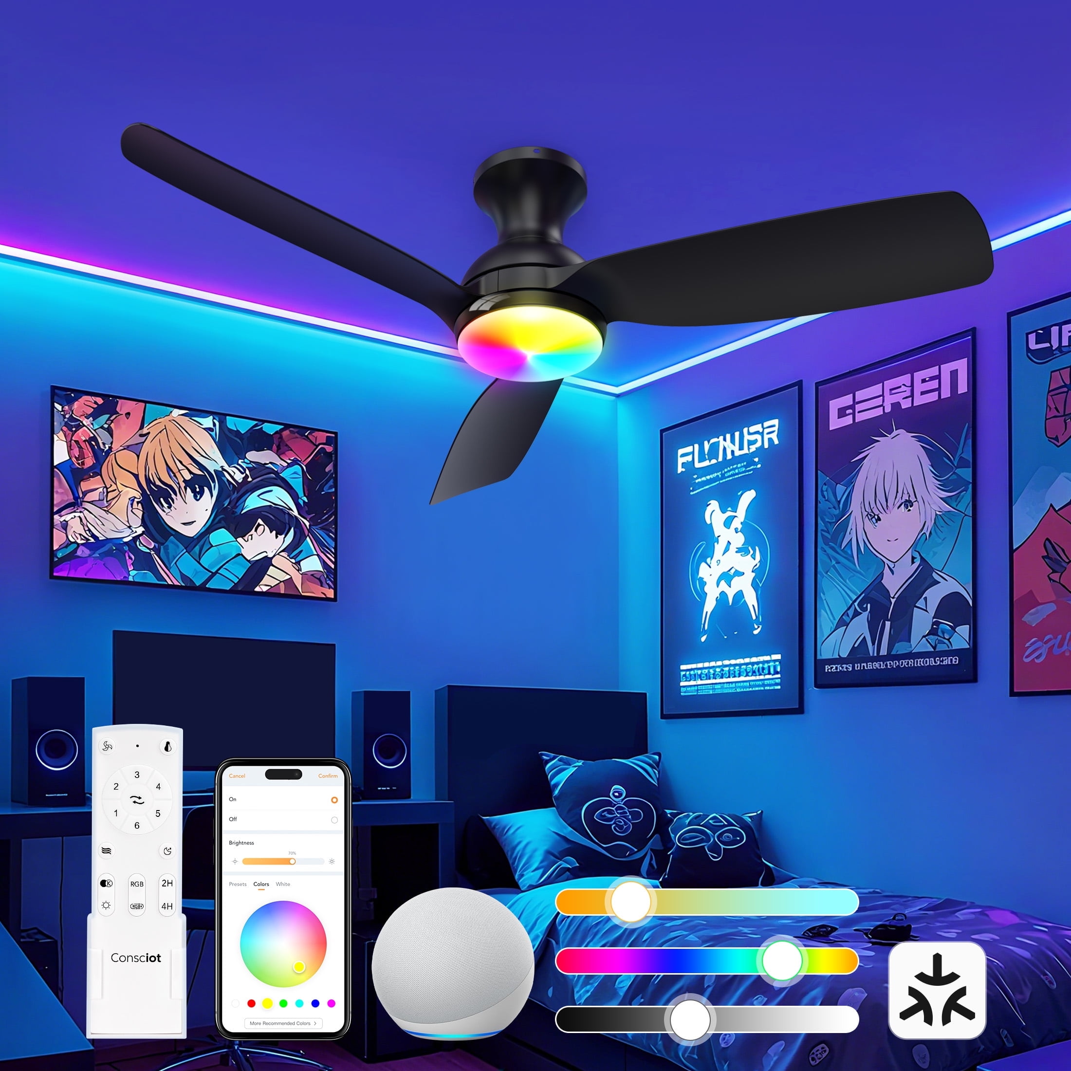 Consciot Smart 44-inch Ceiling Fan with Light, Matter Enabled, Google ...