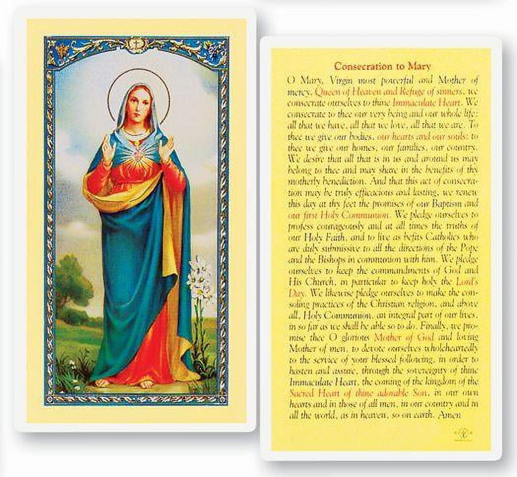 Consecration of Mary Laminated Catholic Prayer Holy Card with Prayer on ...