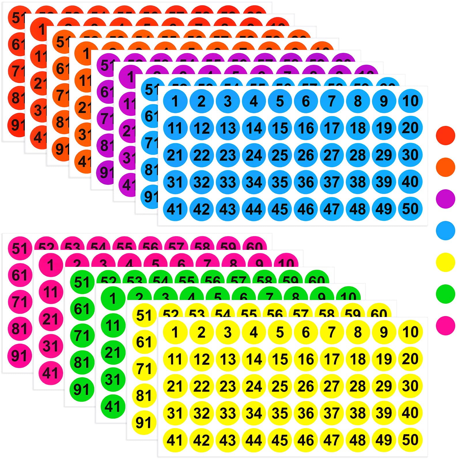 Consecutive Number Stickers 1-100, 700 Pcs Colorful Round Labels for ...