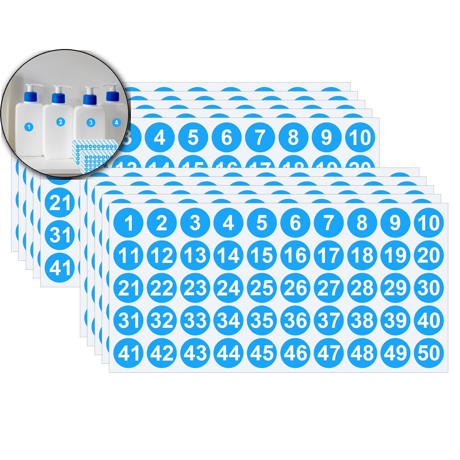 Consecutive Number Stickers 1 Inch 1-50 Self-Adhesive Round Labels ...