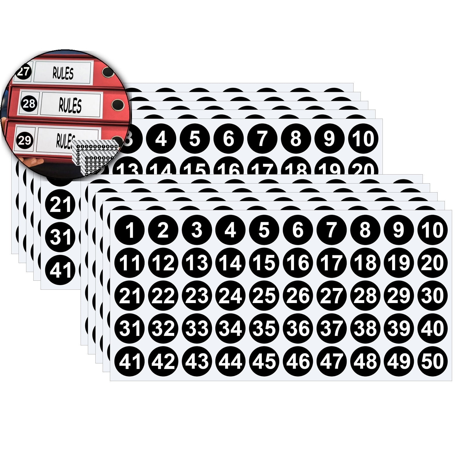 Consecutive Number Stickers 1 Inch 1-50 Self-Adhesive Round Labels ...