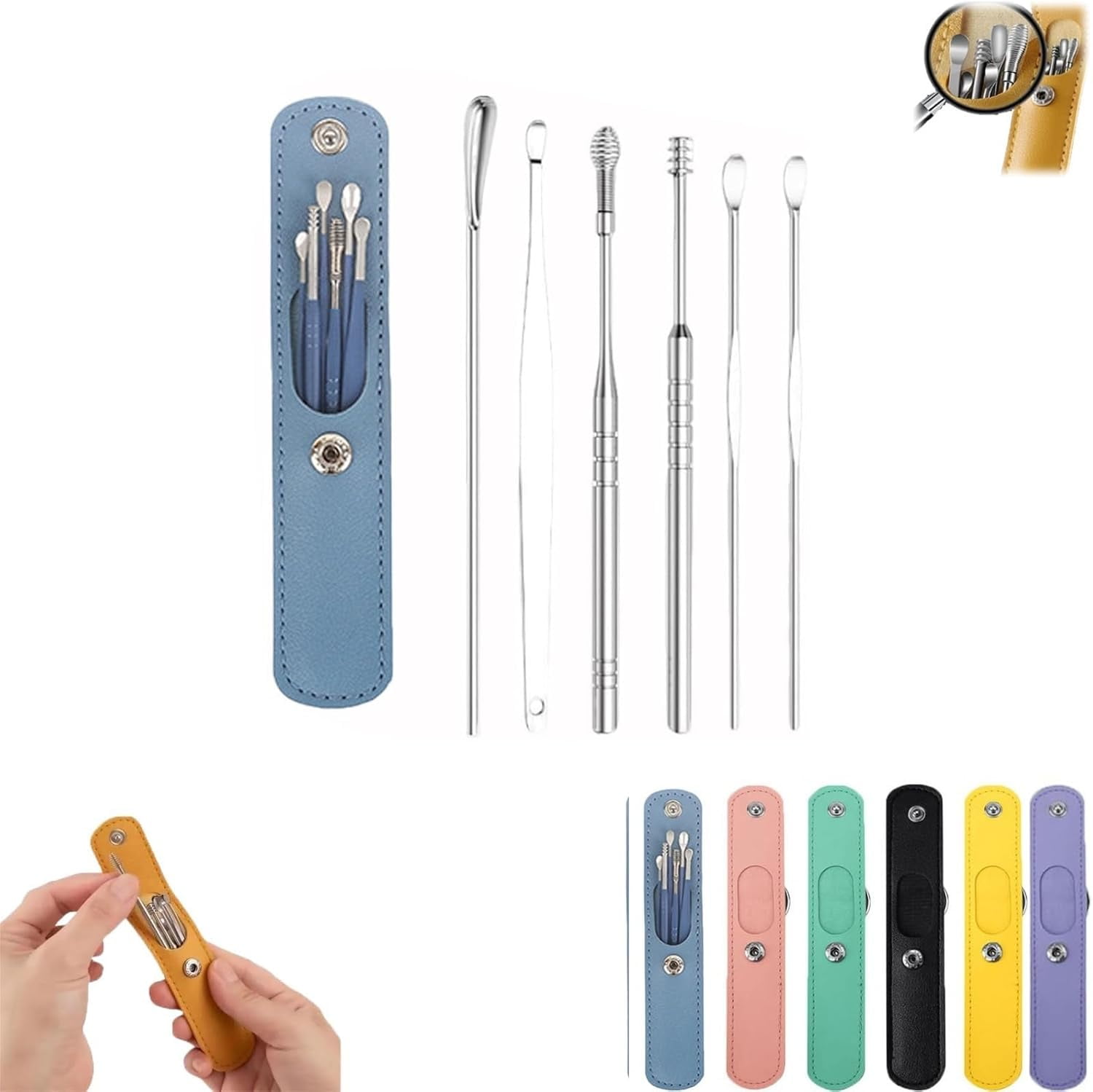 Consensuts Earwax Cleaner Tool Set, 6 Colors Ear Cleaning Kit with PU ...