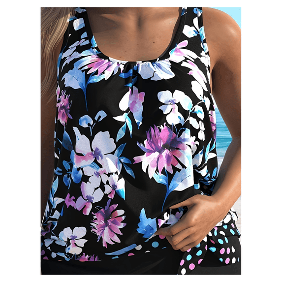 Conservative swimsuit, European and American style, with chest cushion ...