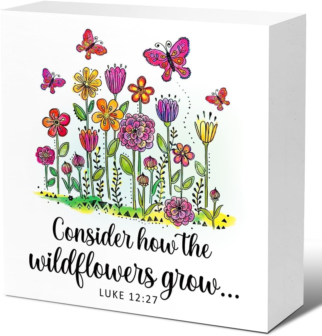 Consider How The Wildflowers Grow Wood Block Sign,Bible Verse Desk ...