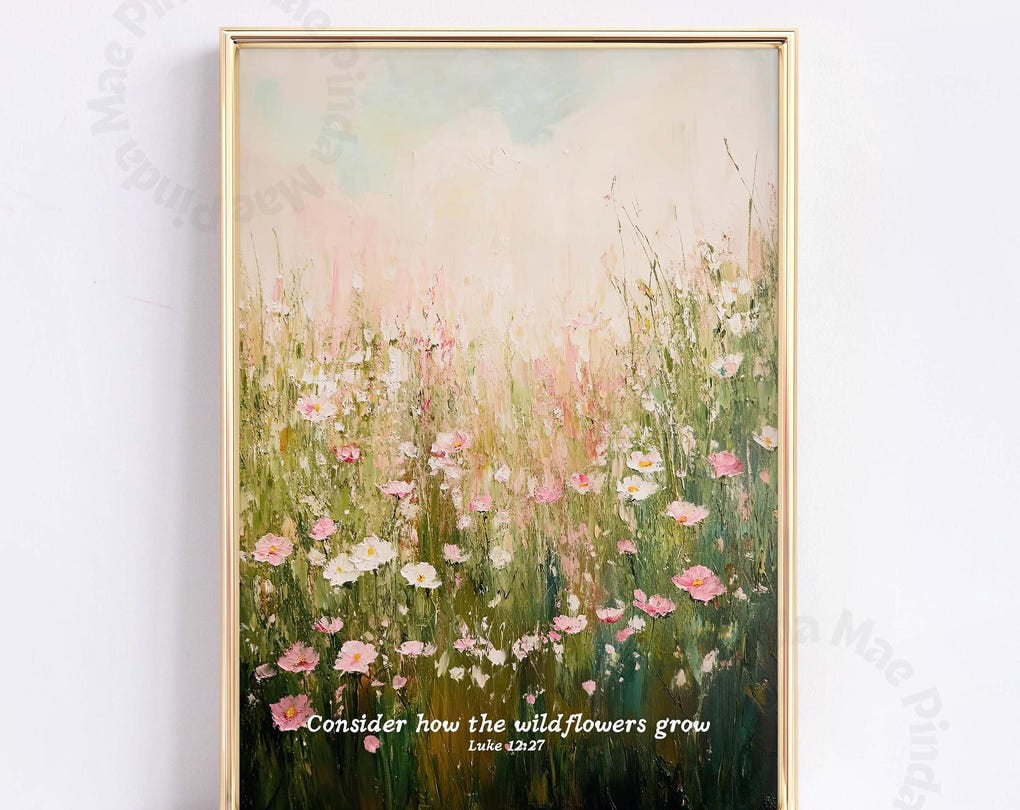 Consider How The Wildflowers Grow, Bible Quote Print, Pink And Green ...