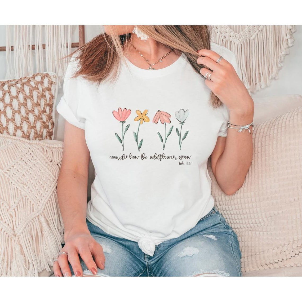 Consider How The Wildflowers Grow Outfit, Luke 12:27 Shirt, Women's ...