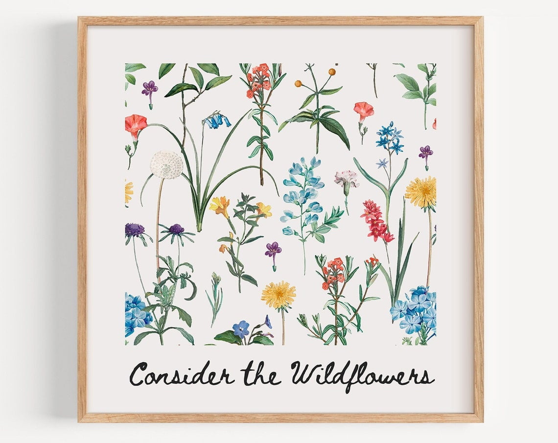 Consider The Wildflowers Square Print For Christian Home Wall Decor Art ...