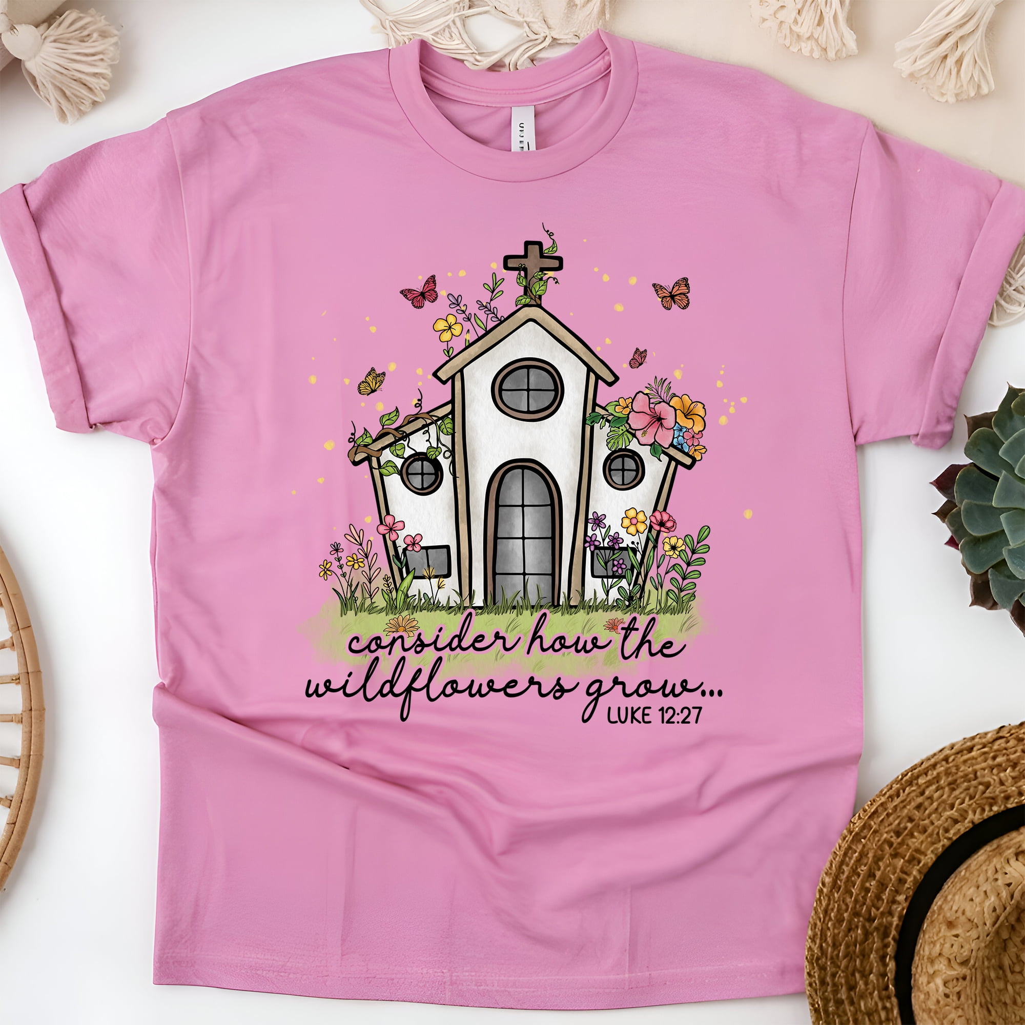 Consider the Wildflowers Luke 12:27 Bible Verse Graphic T-Shirt, Azalea ...